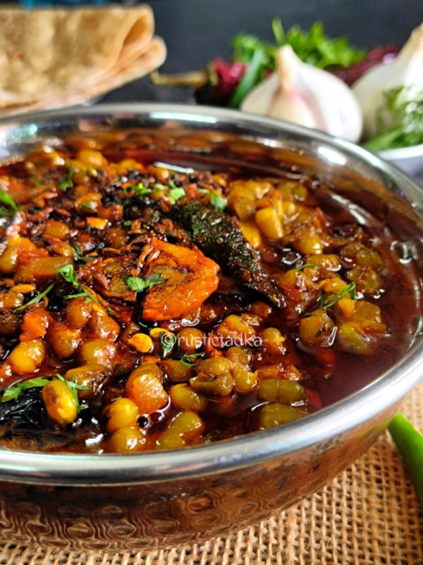 Green Moong Dal Curry (Mugachi Usal) - Rustic Tadka